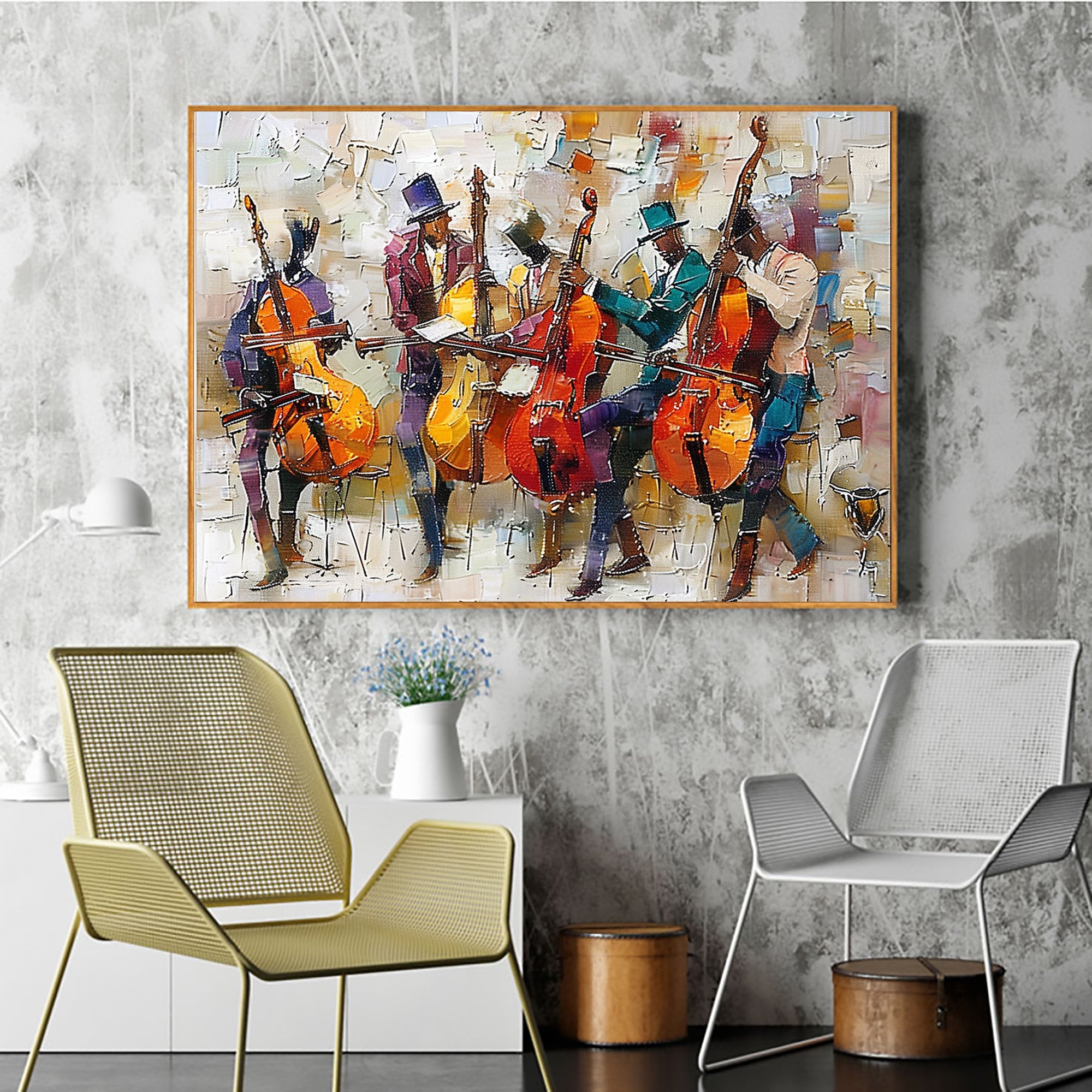 Large Abstract Jazz Band Oil Painting on Canvas Wall Art, Original ...