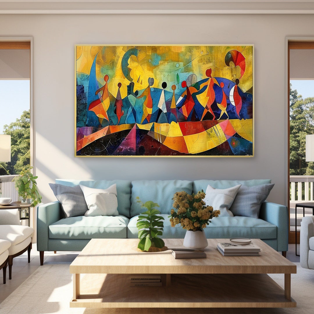 Original Colored Figures Oil Painting on Canvas, Large Wall Art ...