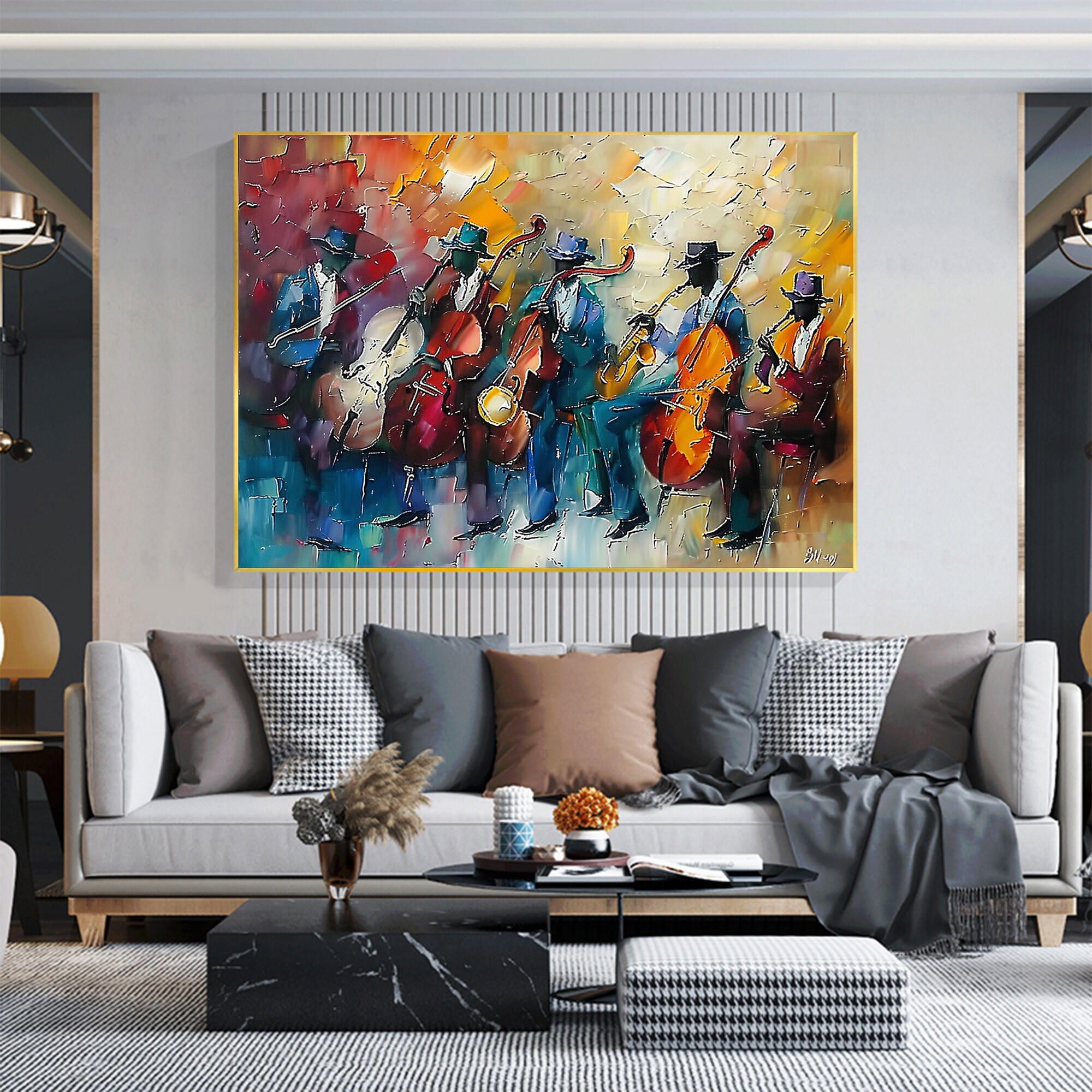 Abstract Jazz Music Oil Painting on Canvas Large Wall Art, Original ...