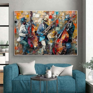 Large Abstract Jazz Band Oil Painting on Canvas Wall Art, Original ...