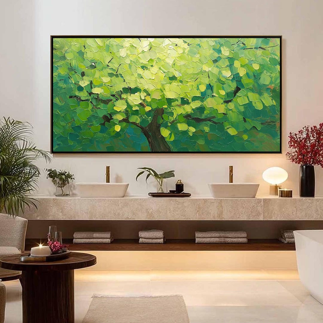 Original Tree Oil Painting on Canvas, Large Textured Wall Art, Abstract ...