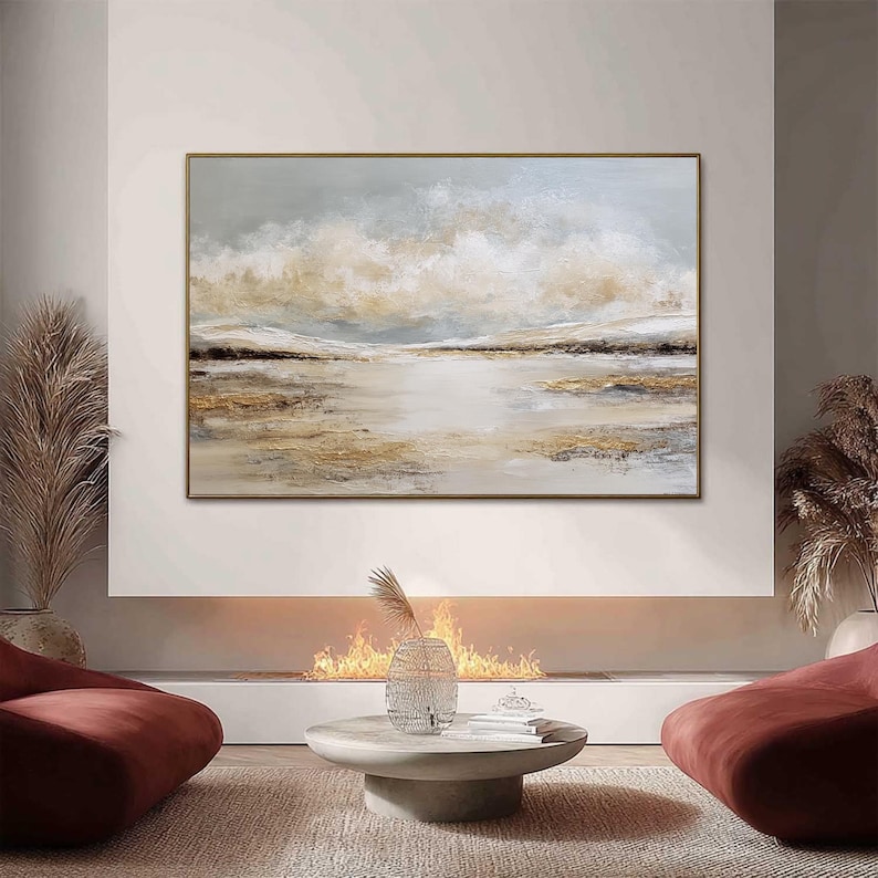 Abstract Gold Ocean Horizon Oil Painting, Original Serene Landscape ...