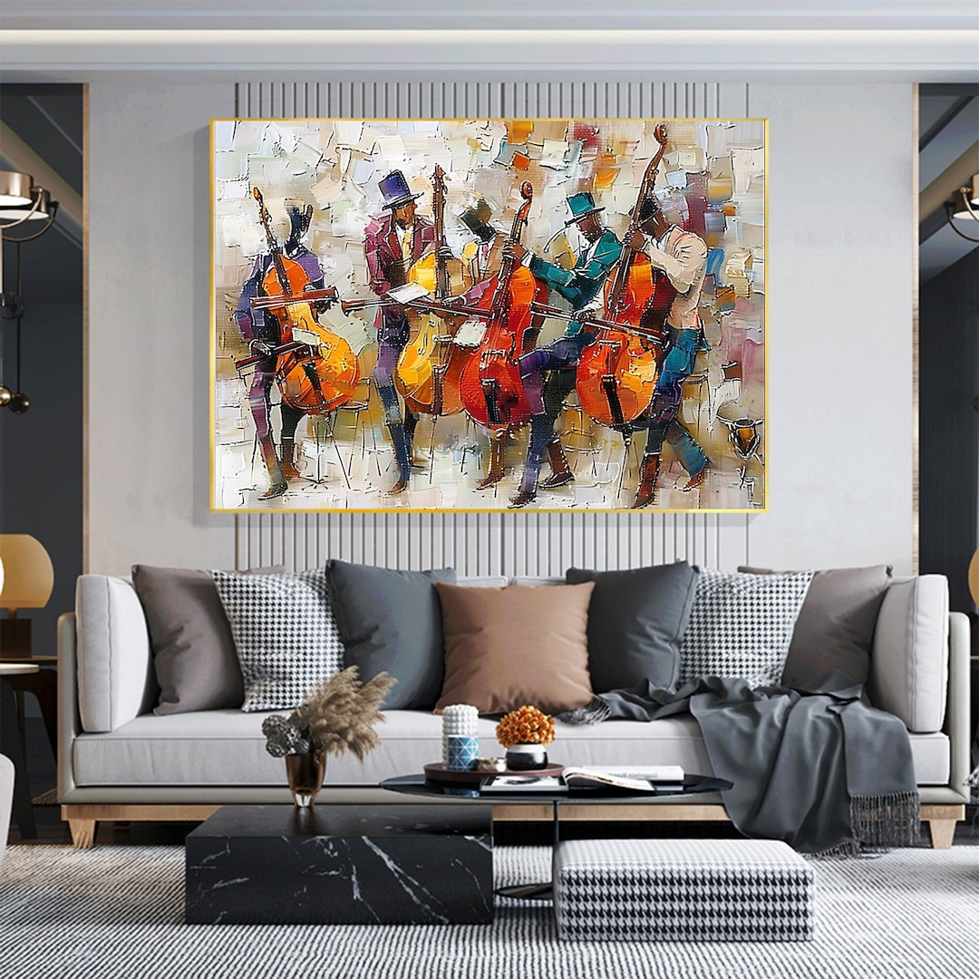 Large Abstract Jazz Band Oil Painting on Canvas Wall Art, Original ...