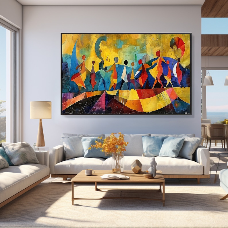 Original Colored Figures Oil Painting on Canvas, Large Wall Art ...