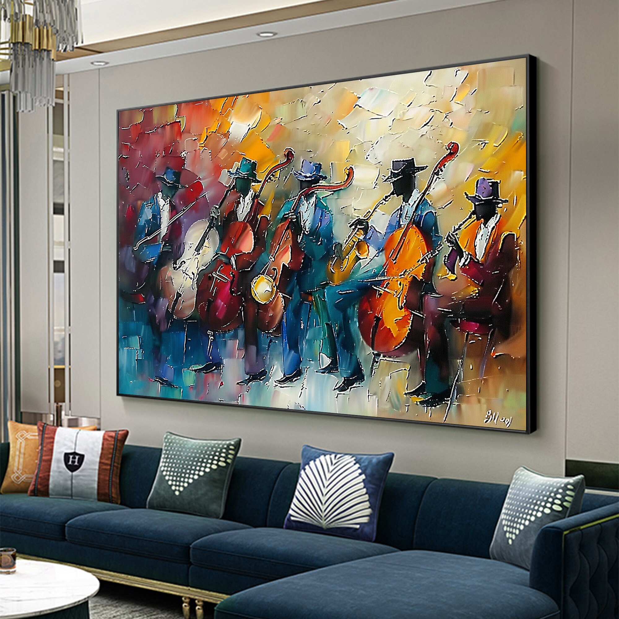Abstract Jazz Music Oil Painting on Canvas Large Wall Art, Original ...