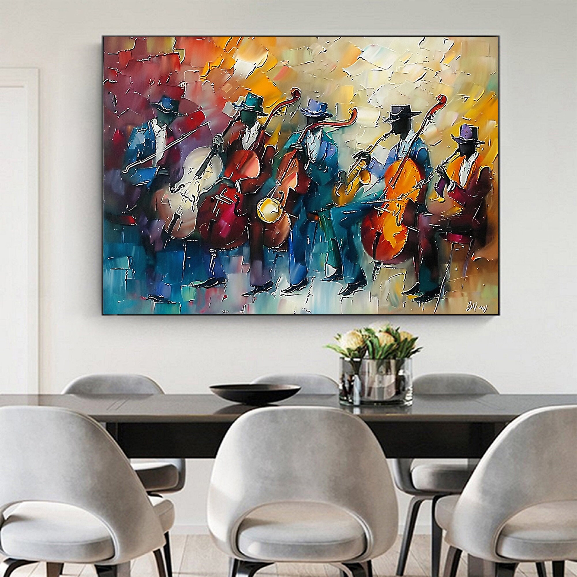 Abstract Jazz Music Oil Painting on Canvas Large Wall Art, Original ...