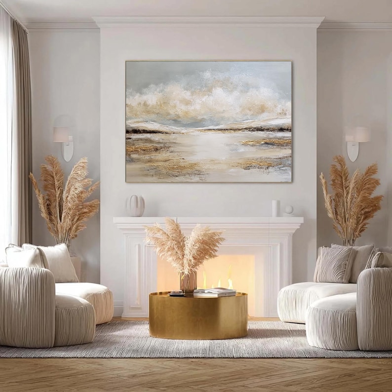 Abstract Gold Ocean Horizon Oil Painting, Original Serene Landscape ...