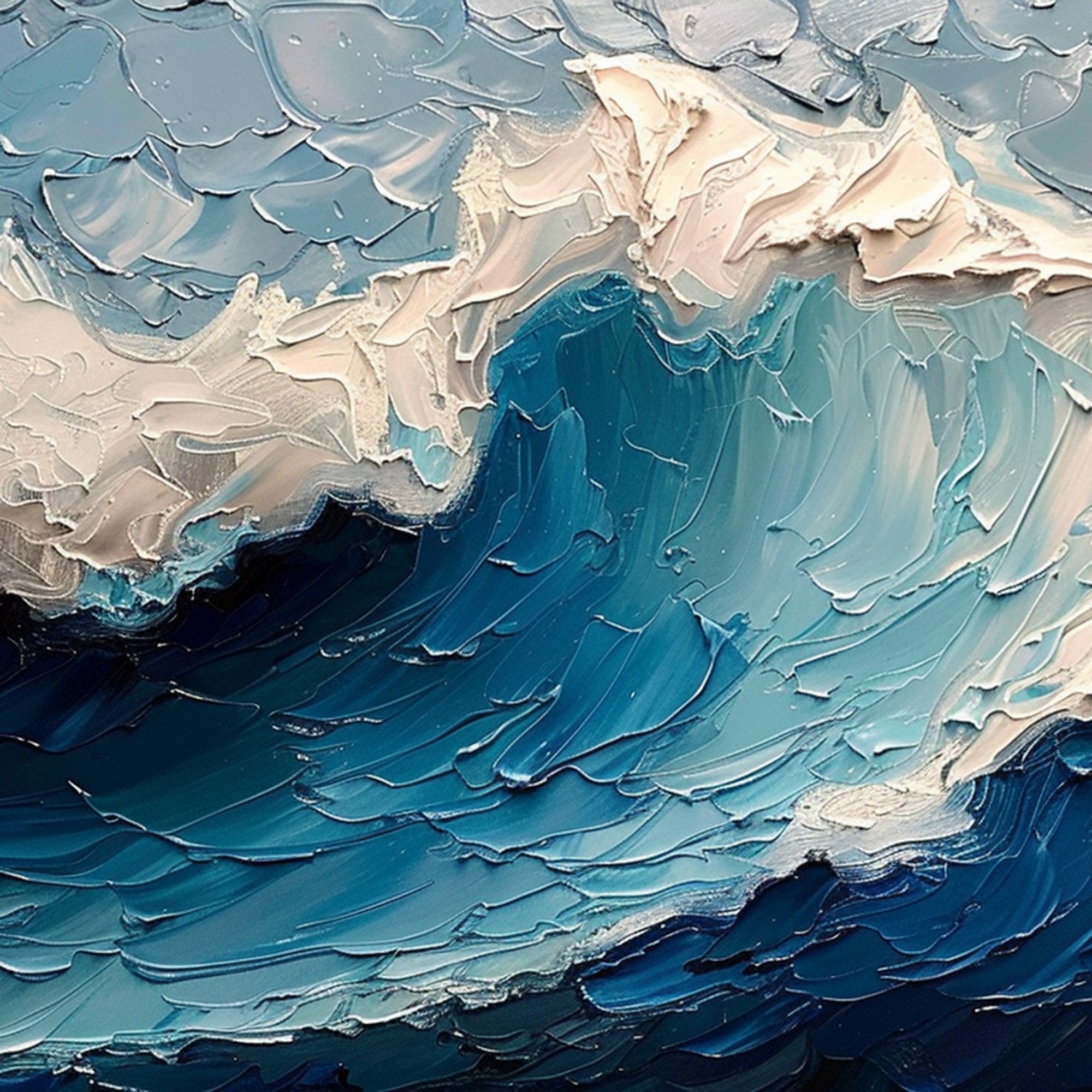 Original Blue Ocean Painting on Canvas Large Abstract Textured Sea ...
