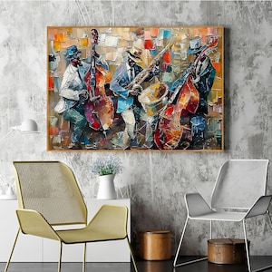 Large Abstract Jazz Band Oil Painting on Canvas Wall Art, Original ...