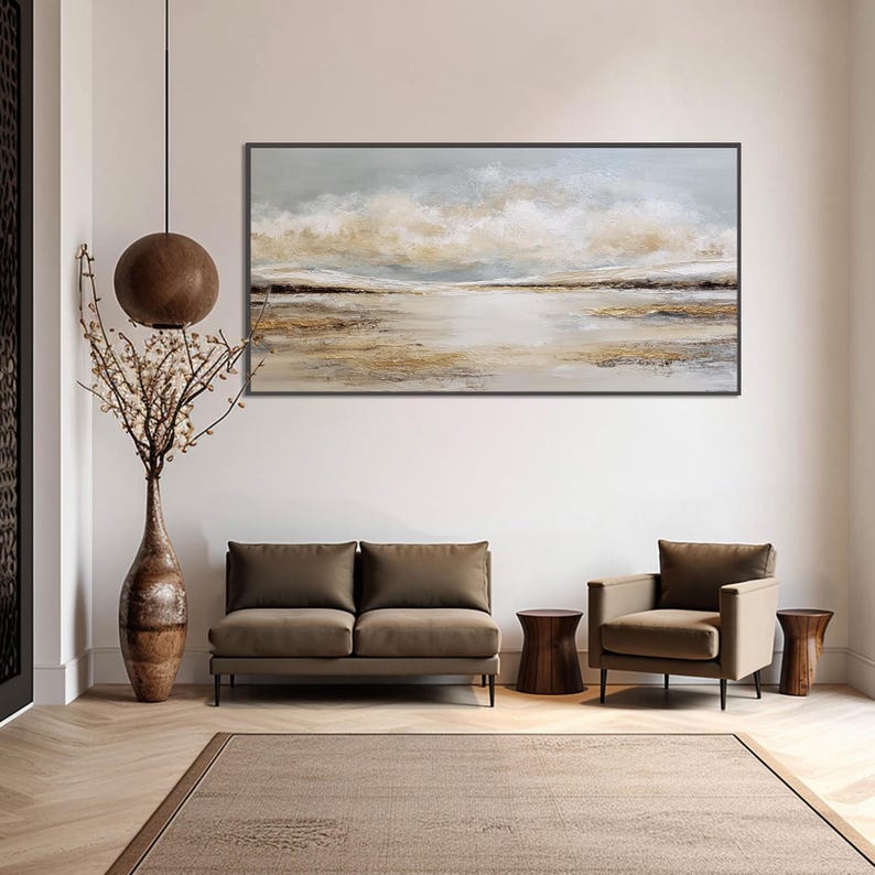Abstract Gold Ocean Horizon Oil Painting, Original Serene Landscape ...