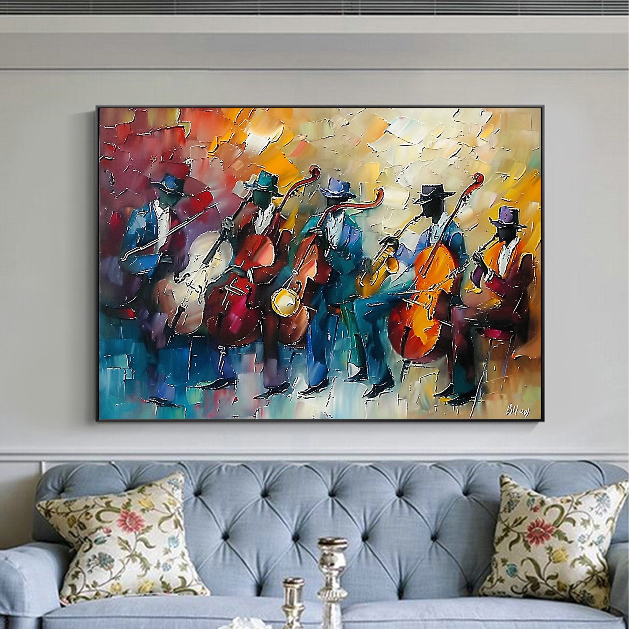 Abstract Jazz Music Oil Painting on Canvas Large Wall Art, Original ...