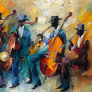Abstract Jazz Music Oil Painting on Canvas Large Wall Art, Original ...