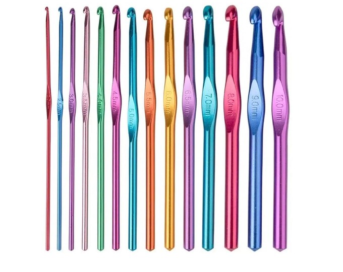 14pcs Aluminum Crochet Hook Set - Crocheting Needle Tool - Each Size ...