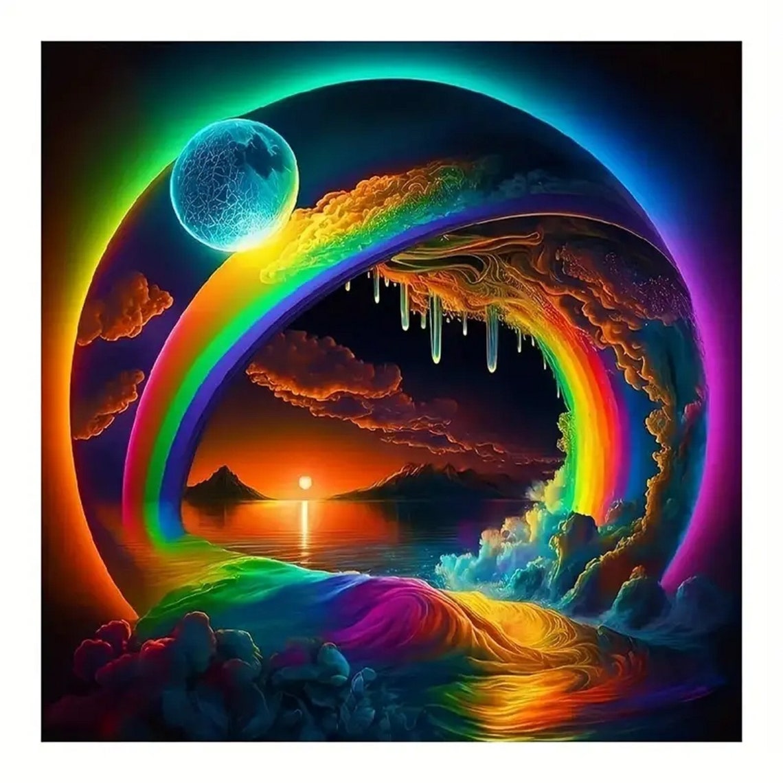 Rainbow Sea Wave DIY Artificial Diamond Painting Kit 5D Mosaic Diamond ...