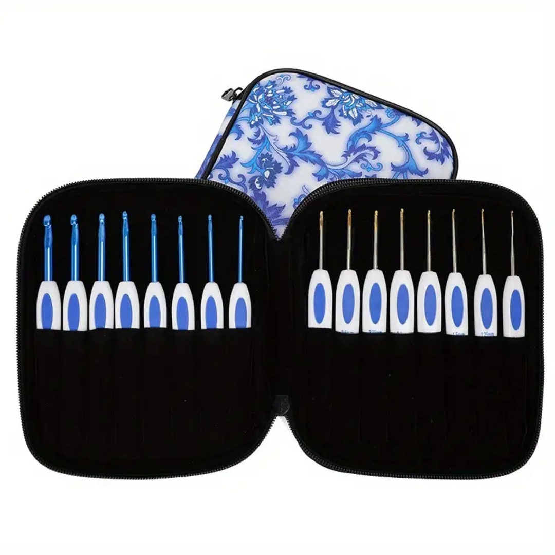 Blue 16 Piece Crochet Hooks Aluminum Ergonomic Crochet Set With Case - Etsy