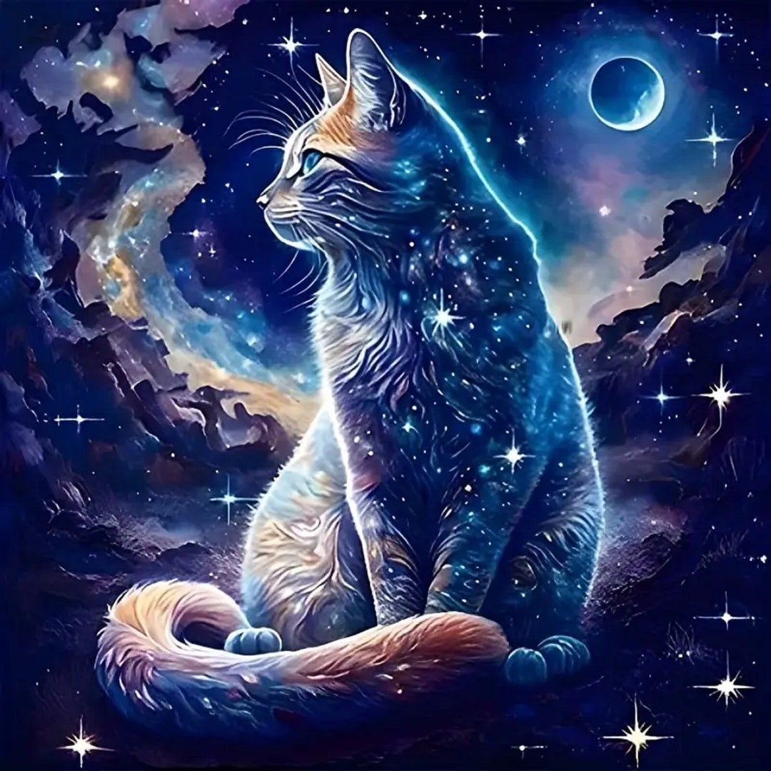 Mystic Cat - Starry Sky Cat - DIY 5D Rhinestone Diamond Painting ...