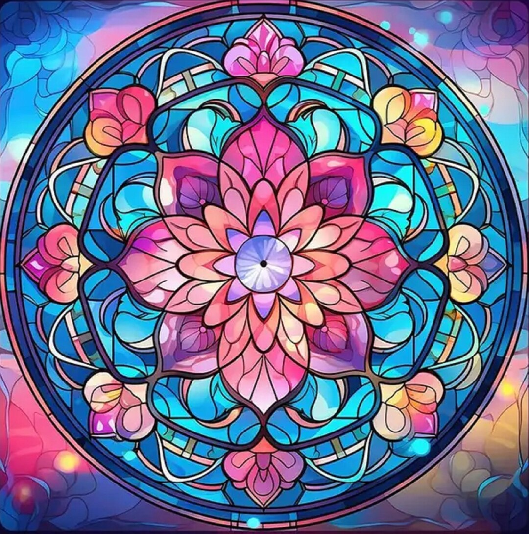 Mandala Flower DIY Artificial Diamond Painting Kit Round 5D Diamond ...