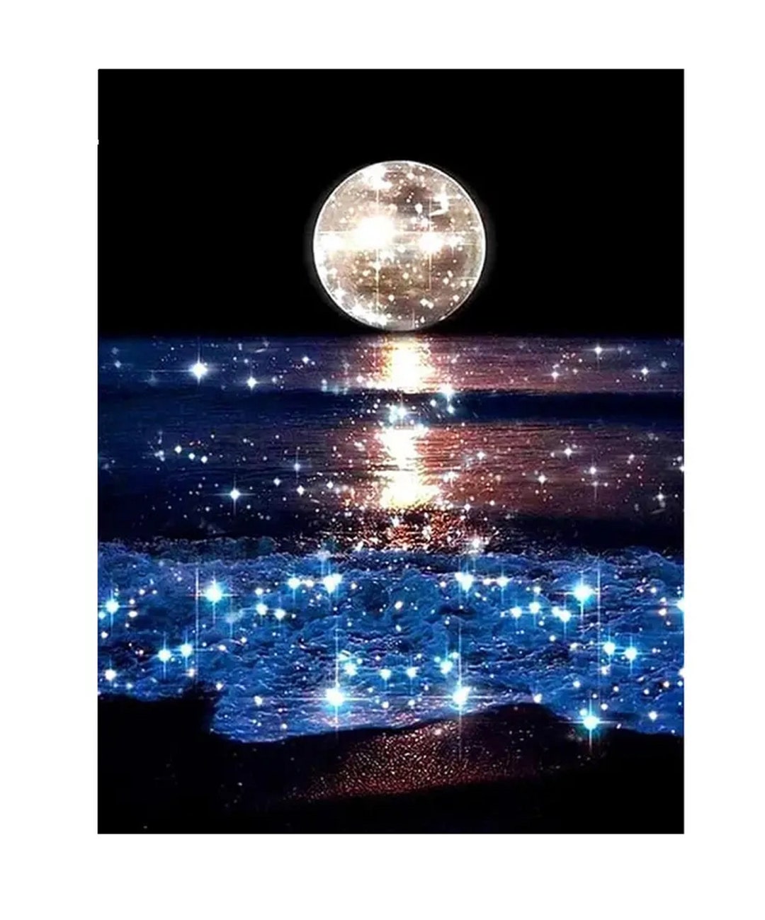 Seaside Sparkling Moon - DIY Round 5D Rhinestone Diamond Painting Kit ...