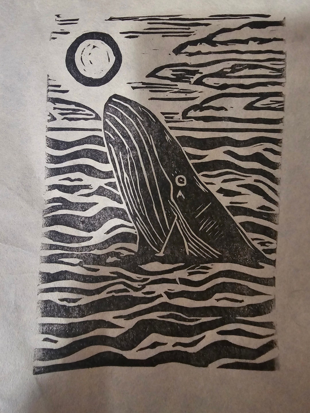 Whale Watcher - Humpback Whale Linocut Blockprint - Animals, Sea, Ocean ...