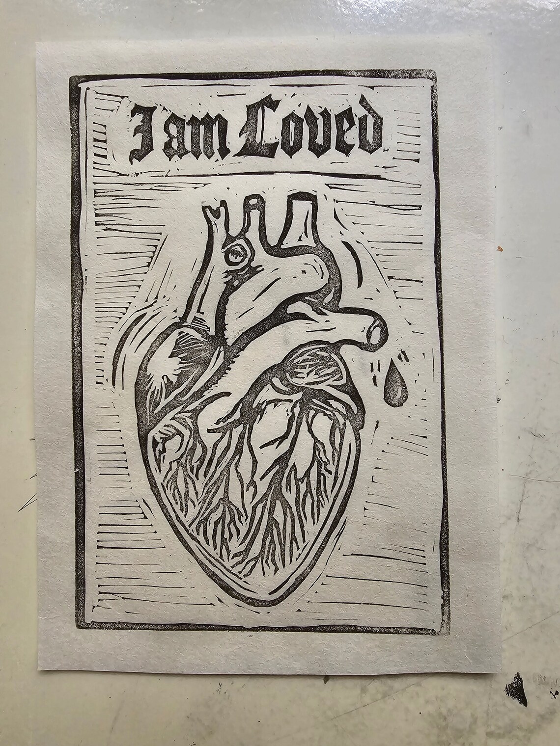 I Am Loved Affirmation Linocut Print Anatomical Heart - Etsy