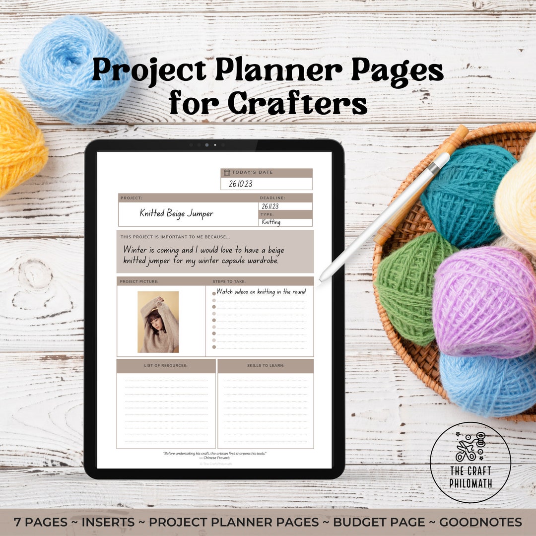 Project Planner Pages for Knitting, Sewing and Crochet, Template for ...