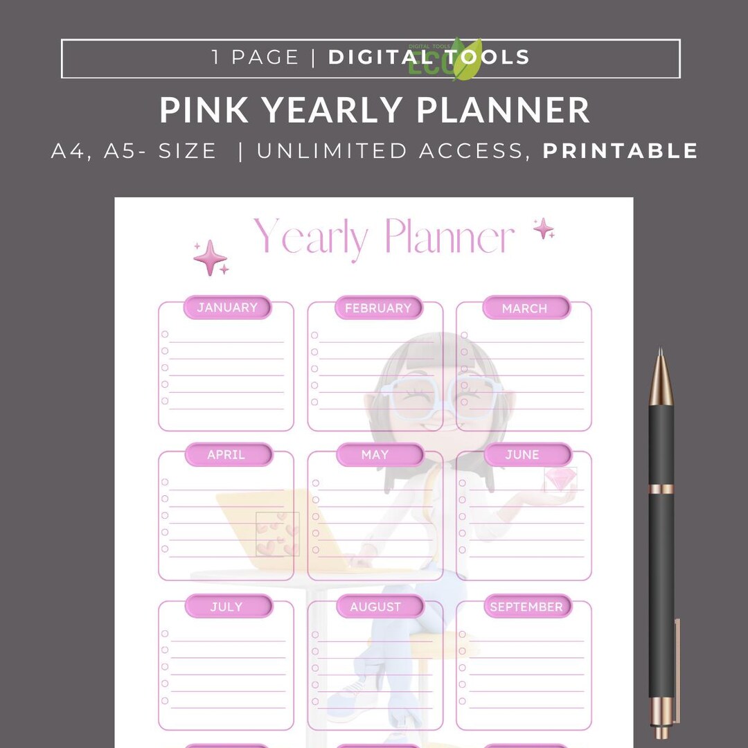 Pink Yearly Planner for Kids, Time Management, Productivity Inspiration ...