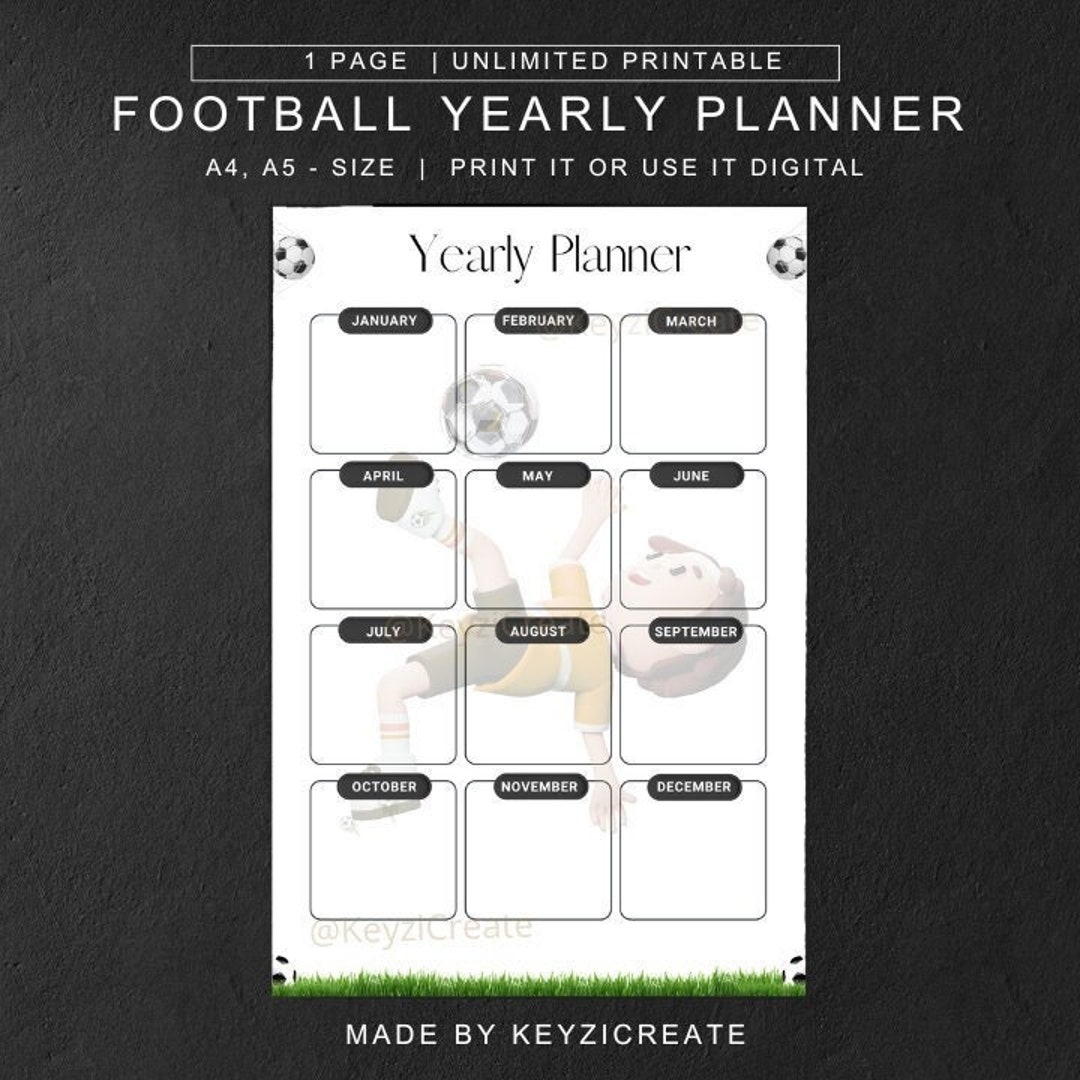 Football Yearly Planner. Planner for Kids, Yearly Planner With Football ...