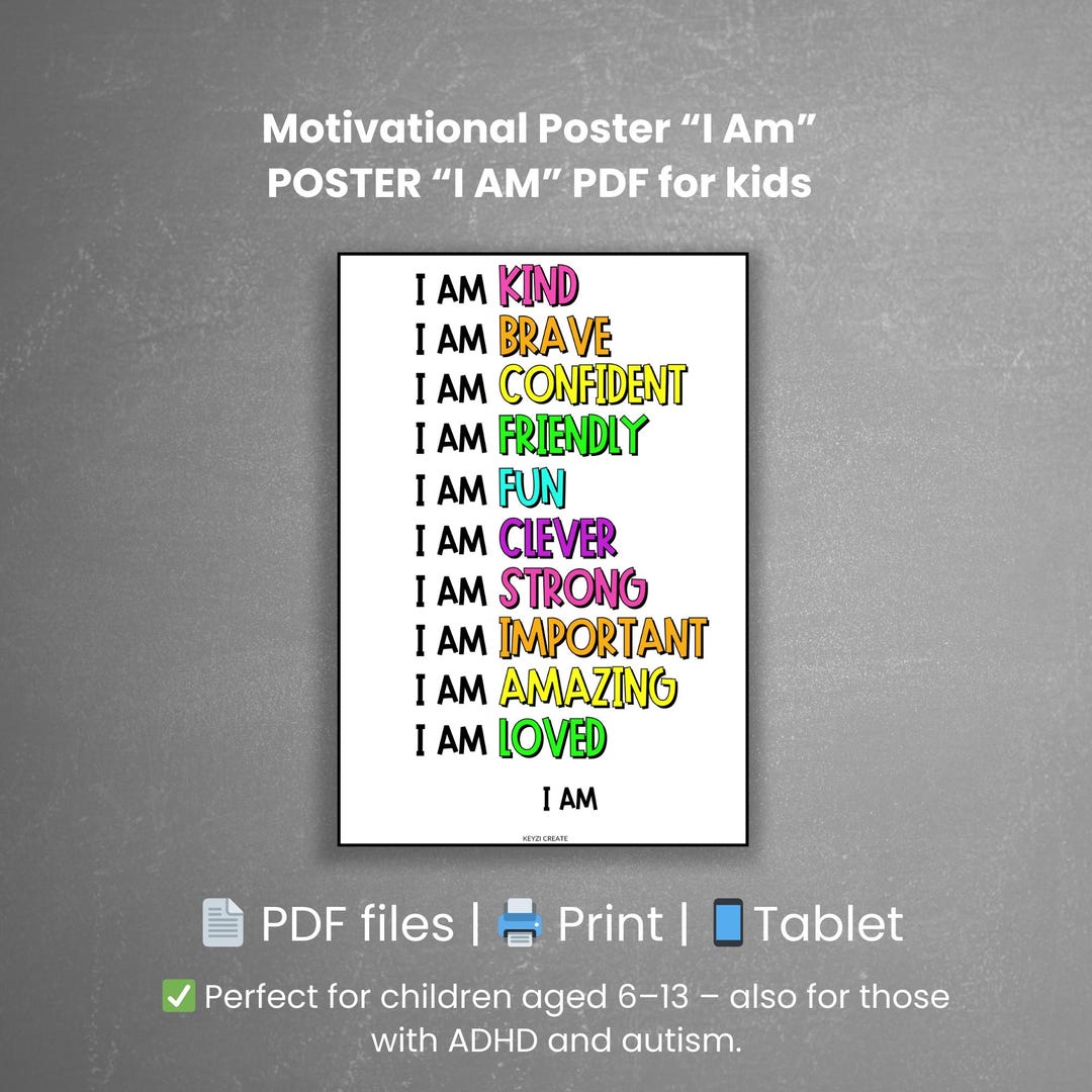 Positive Affirmations Poster for Kids | I AM Poster | Coloring & Color ...