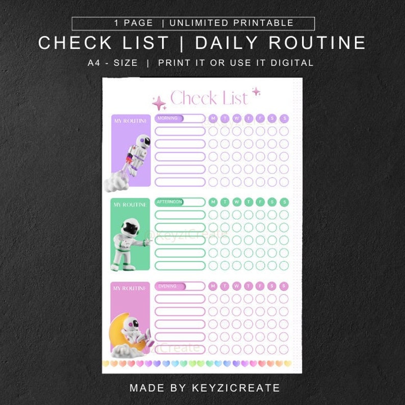 Digital Check List With Daily Routine, Goals for Kids, Organizer for ...