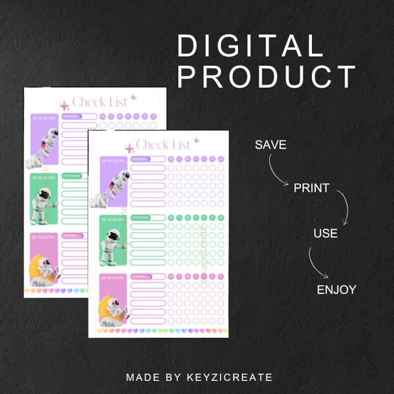 Digital Check List With Daily Routine, Goals for Kids, Organizer for ...