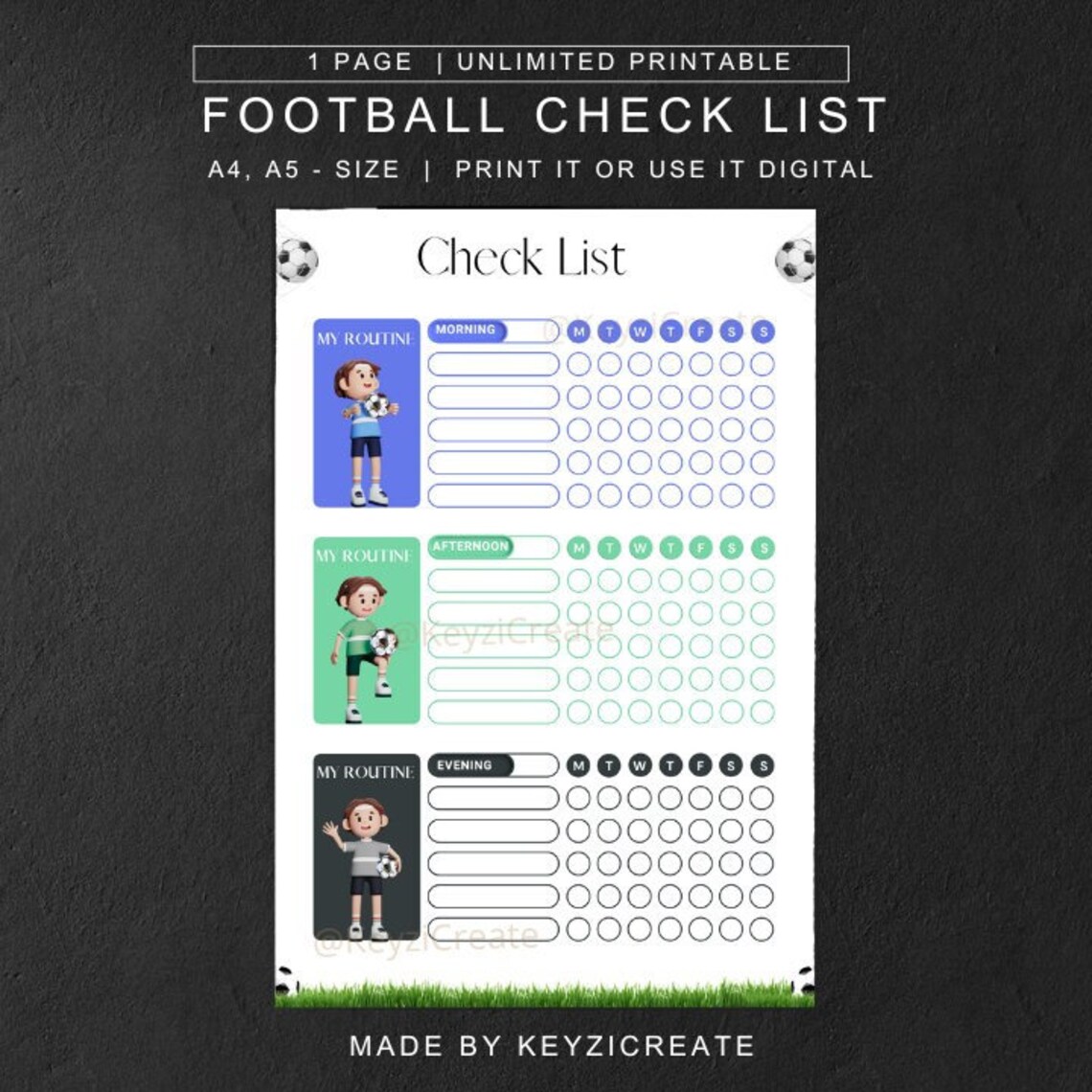 Football Check List, Daily Routine, Goals for Kids, Organizer for Kids ...