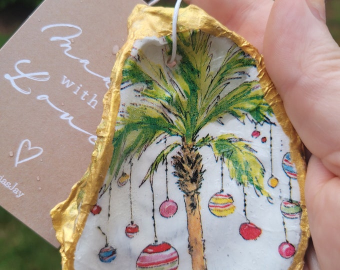 Palm Tree Oyster Shell Ornament With Two Pearls. Sweet Christmas Palm ...