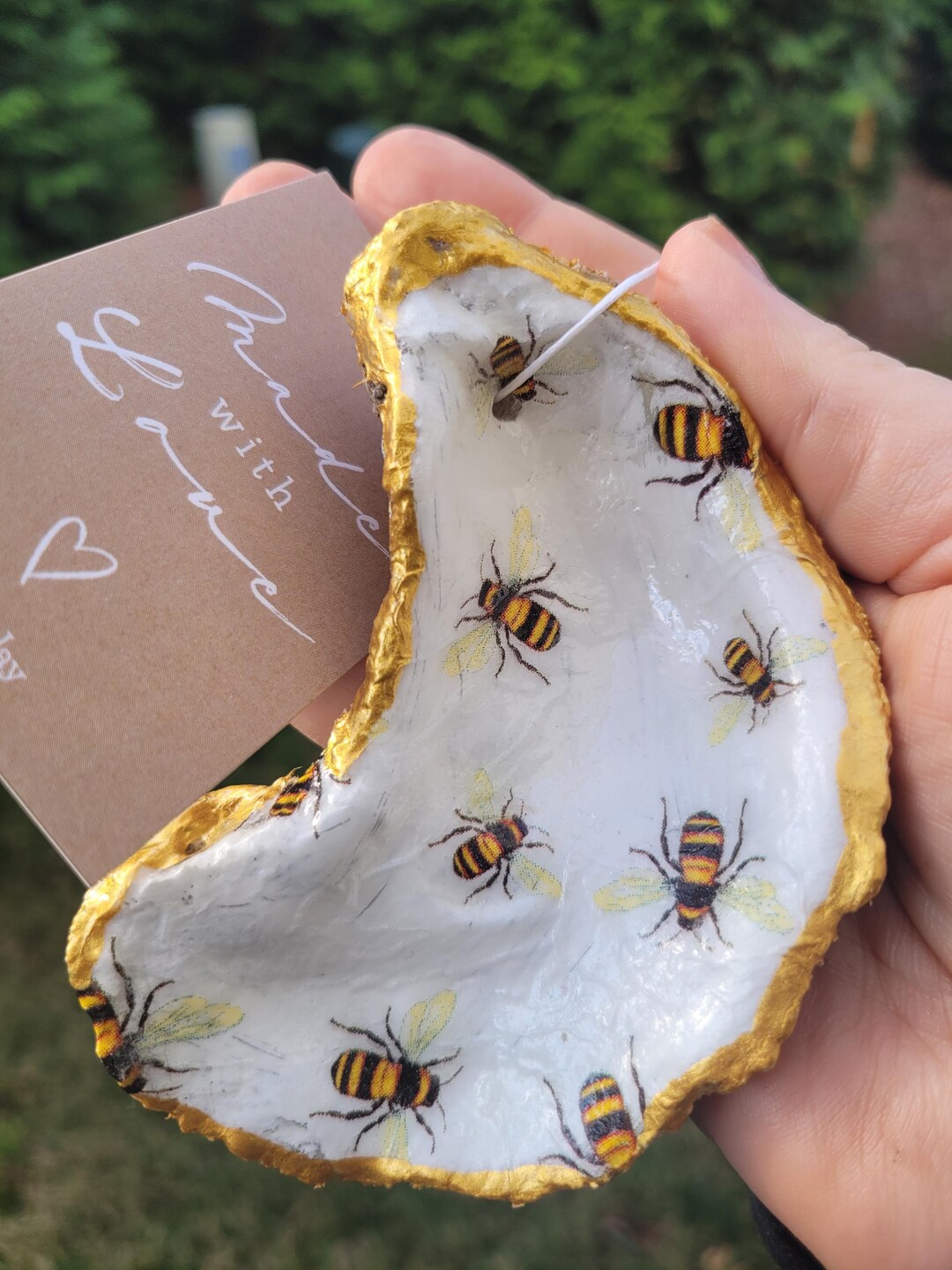 Large Oyster Shell Anytime Ornament - Bees With Three Pearls. Beautiful ...