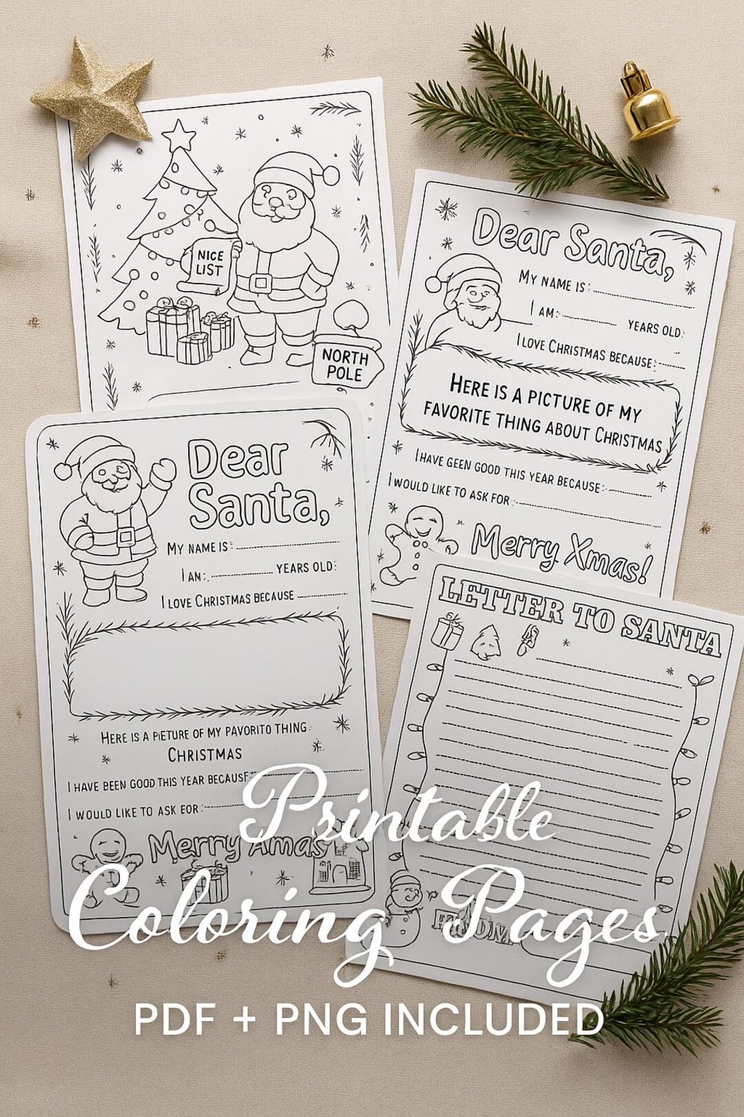 Letter to Santa Coloring Pages, Christmas Wish List (PDF) - Etsy