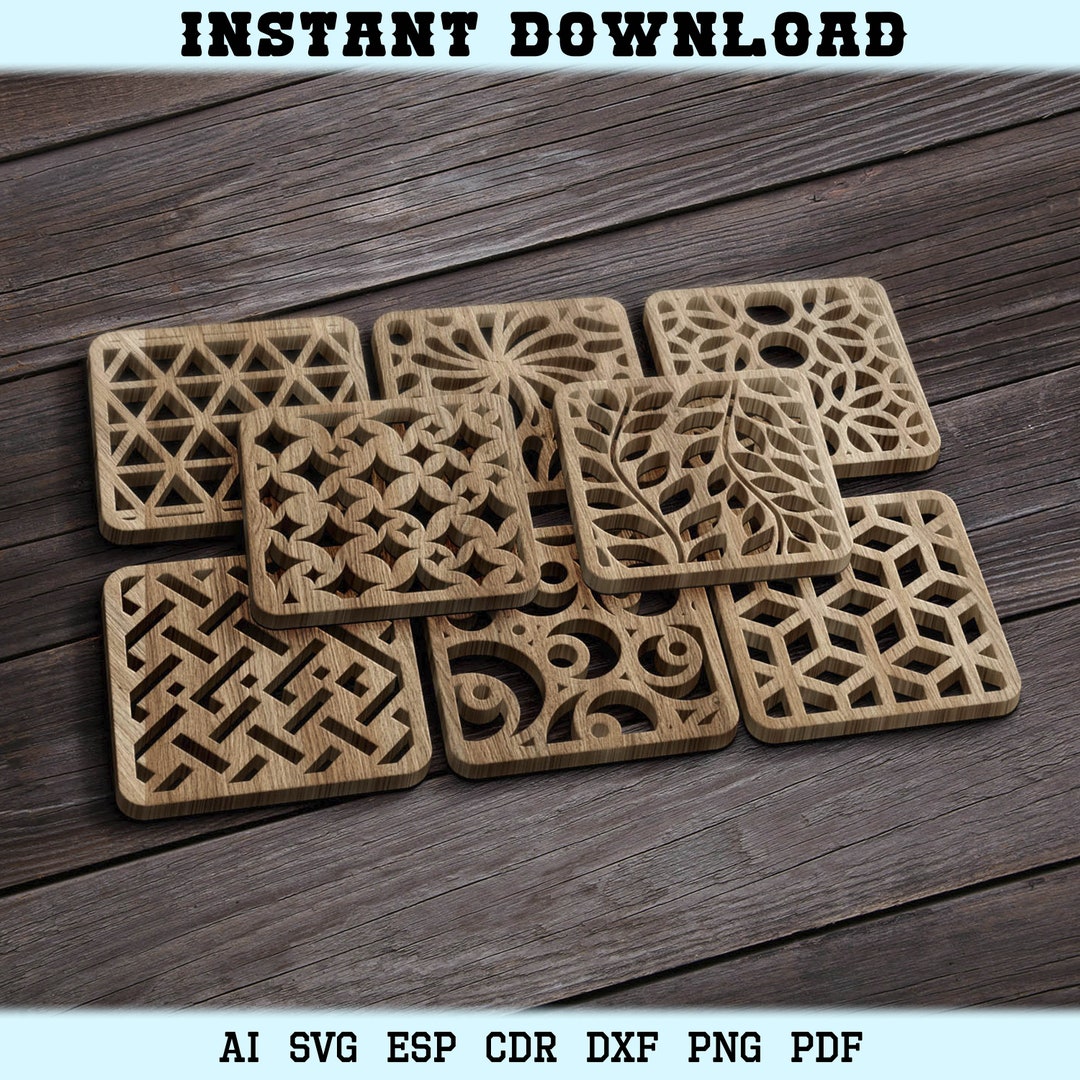 Square Coasters SVG Glowforge Wood Square Trivet Wall Decor SVG DX Wood ...