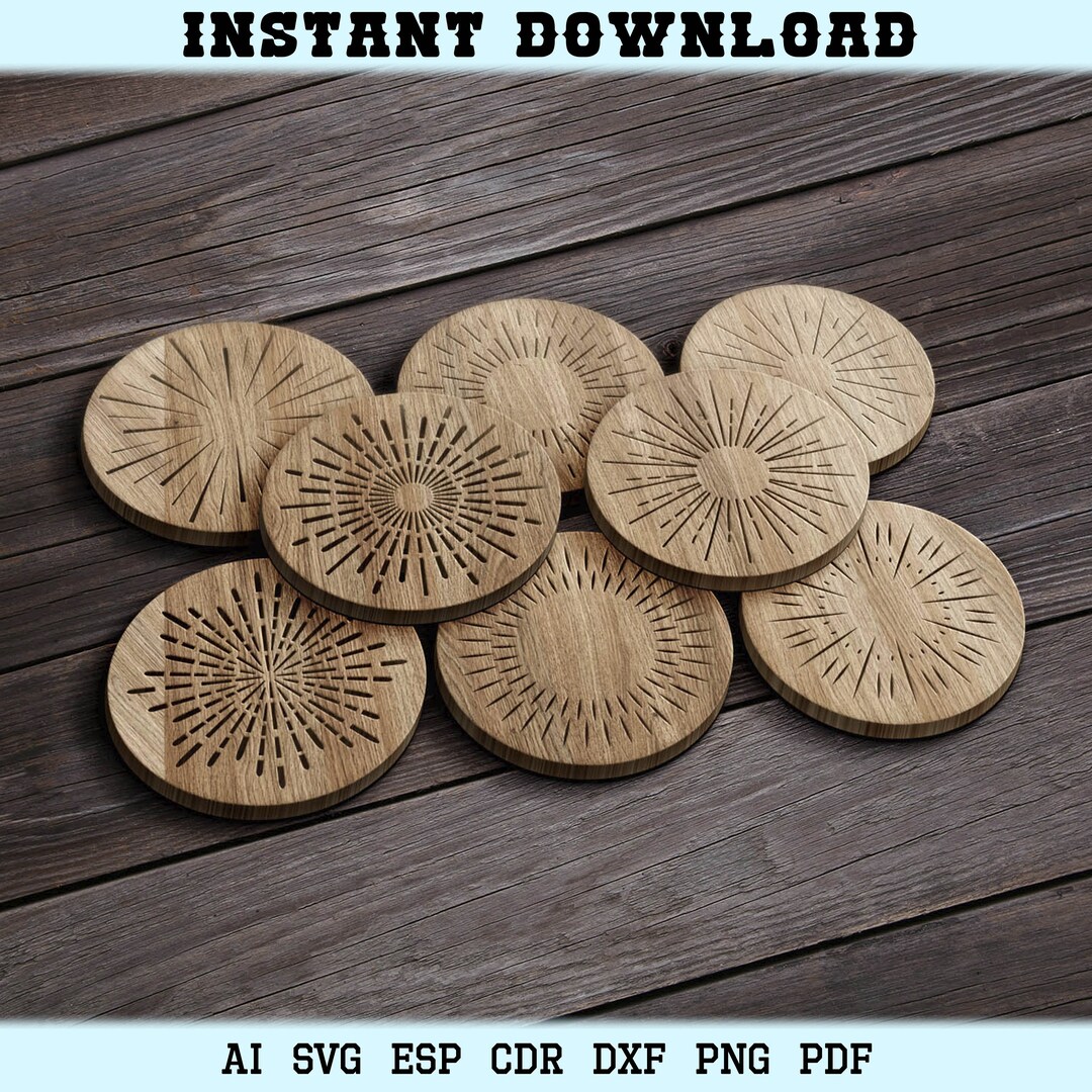 Glowforge Sun Rays Laser Cut Coasters Trivet Sun Wood Coaster Rays Wall ...