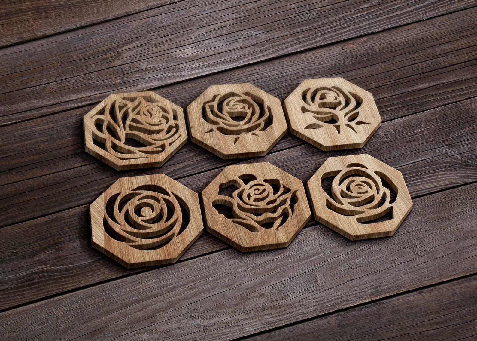 Rose Trivets, SVG Rose Coasters Svg, Wood Rose Coaster Laser Cut Trivet ...