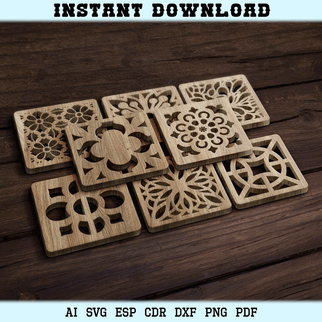 20 Glowforge Square Coaster Laser Cut Trivet Wall Decor Templates ...