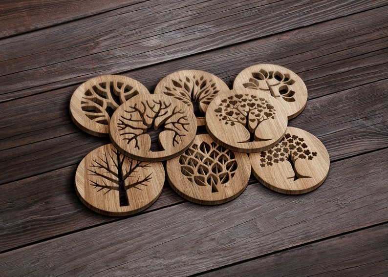 Tree Coasters SVG Laser Cut Tree Trivet Grill Round Tree Wall Decor ...