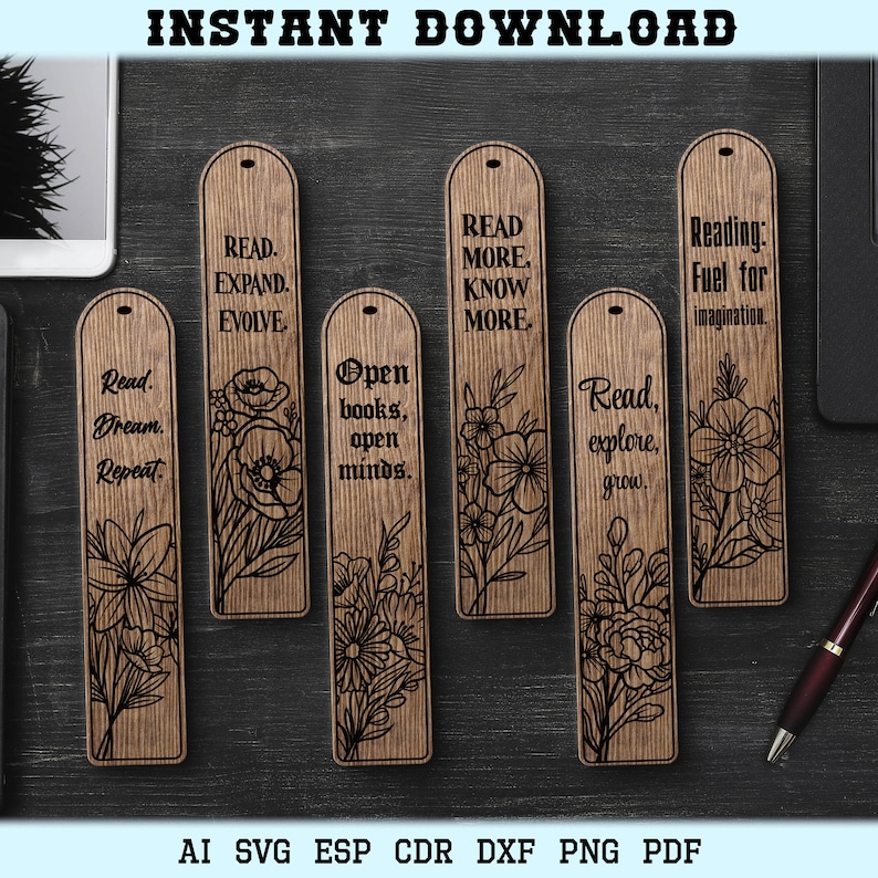 Bookmarks Bundle SVG Laser Cut Files for Glowforge With Book Quotes ...