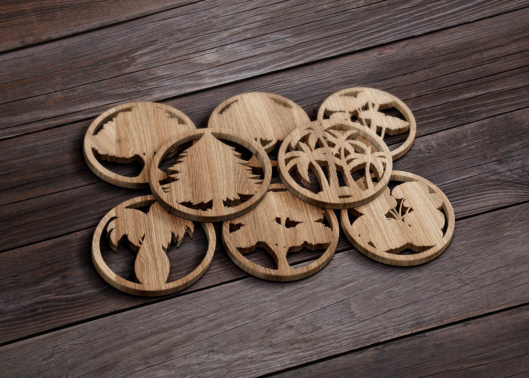 Set of Tree Coasters, Glowforge Files Coasters and Trivets Wood Panels ...