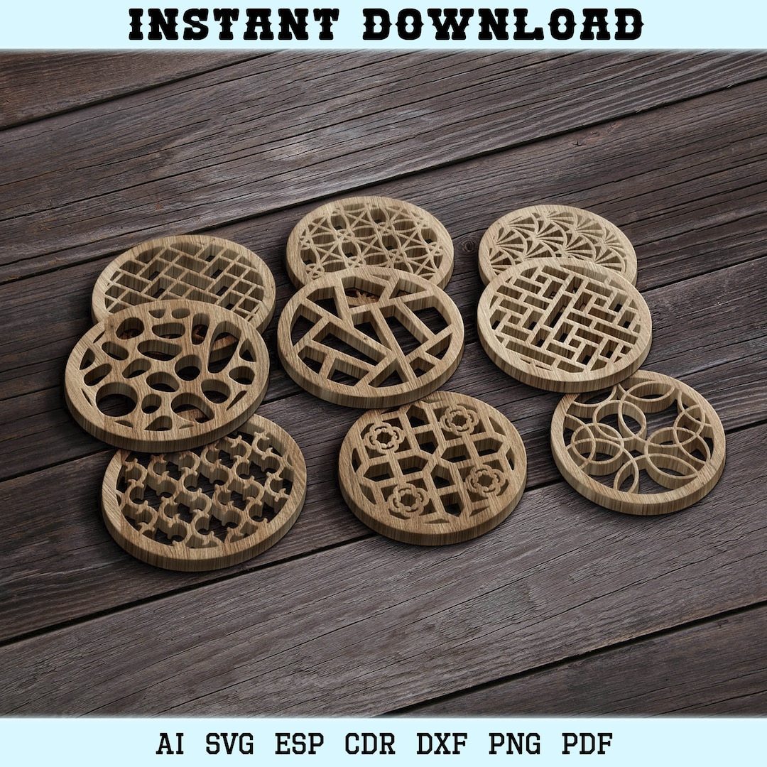 Circle Wood Trivets, SVG Ornament Coasters Svg, Wood Coaster Laser Cut ...