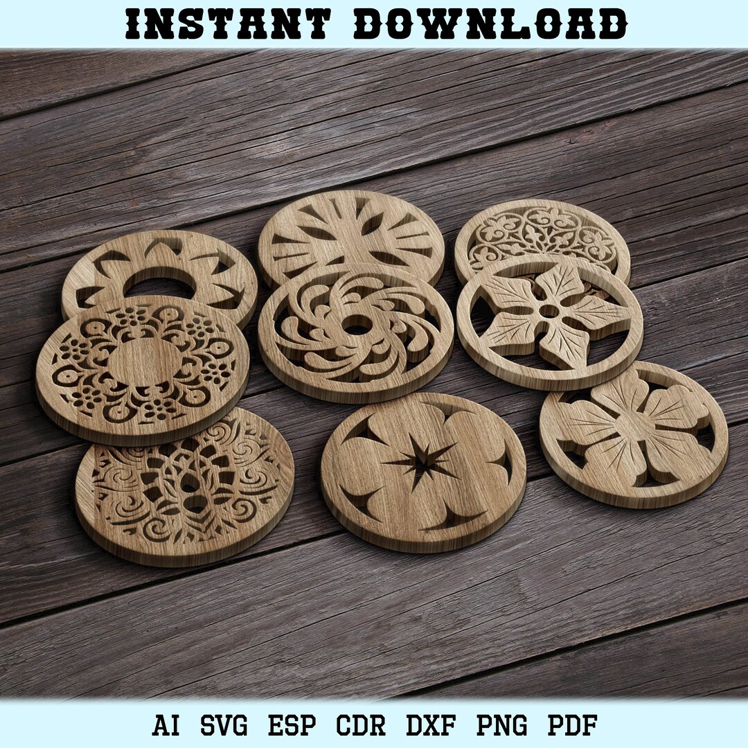 24 Laser Cut Coaster Trivet Grill Glowforge Wall Decor Templates SVG ...