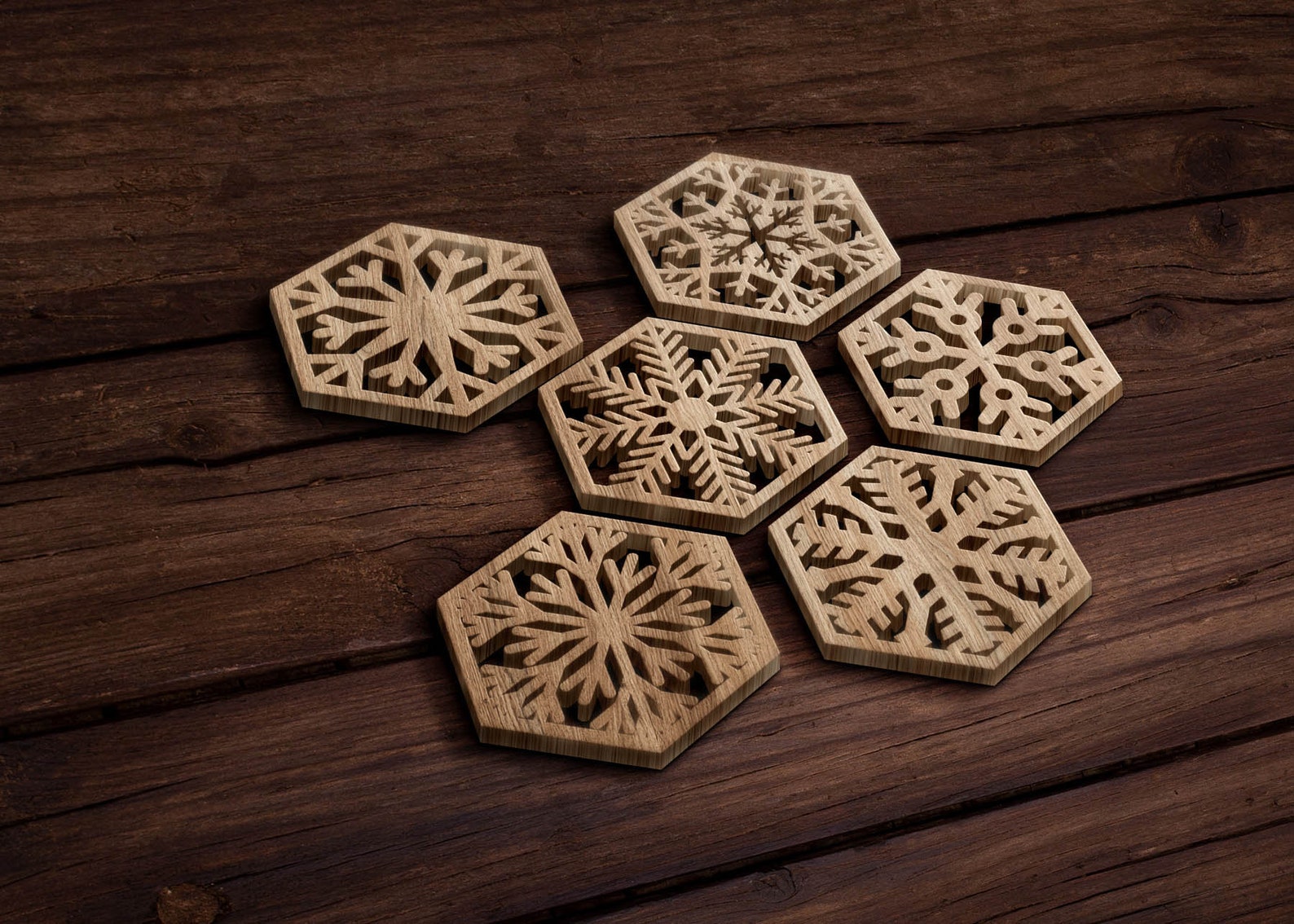Laser Cut Snowflake Winter Trivet Hexagonal Wood Coaster Wall Decor ...
