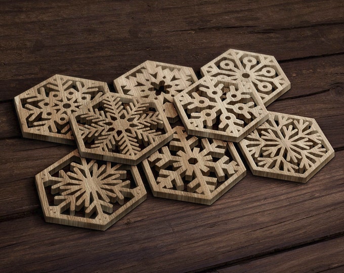 Laser Cut Snowflake Winter Trivet Hexagonal Wood Coaster Wall Decor ...
