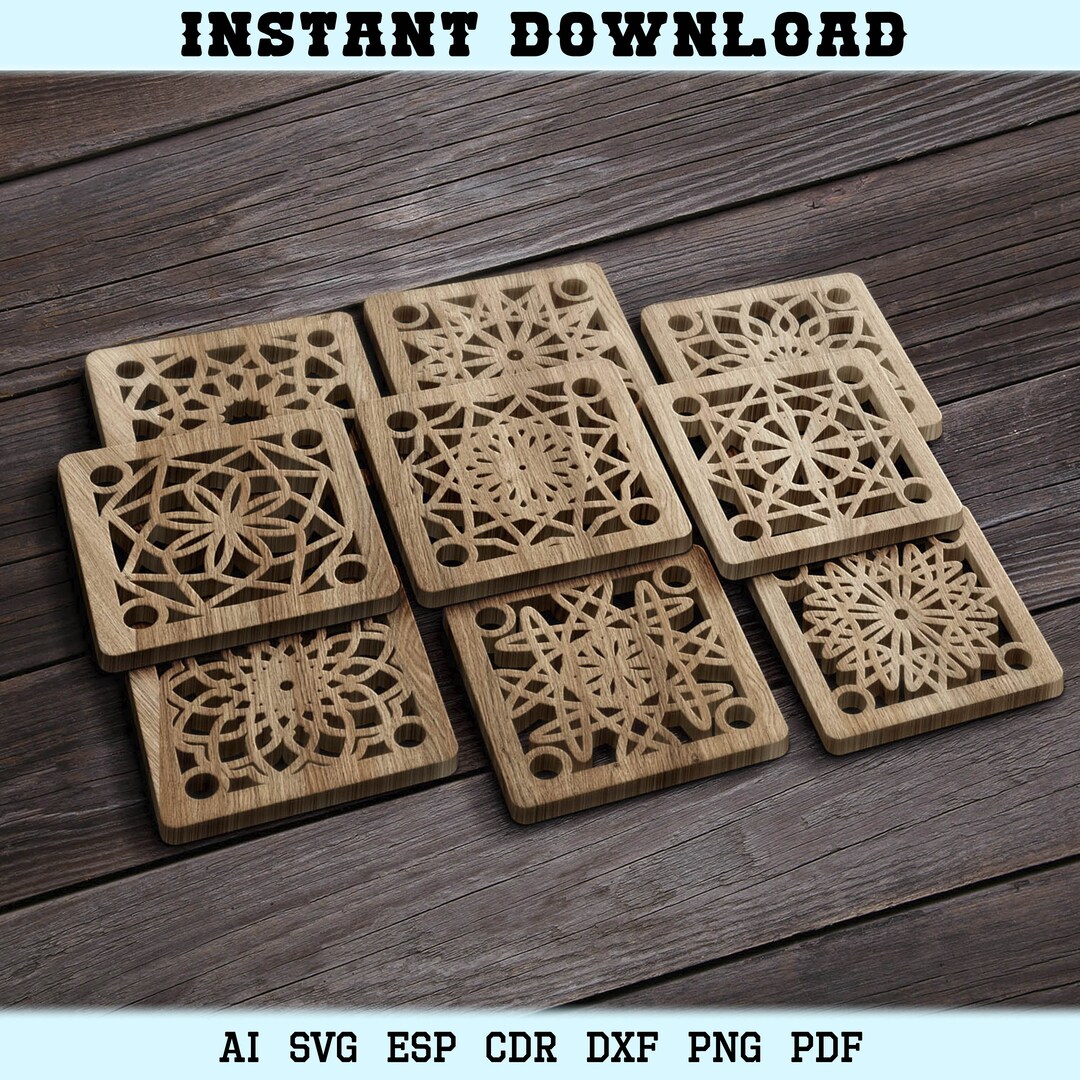 Square Wood Coaster SVG Trivet Wall Decor Laser Cut Files Glowforge ...