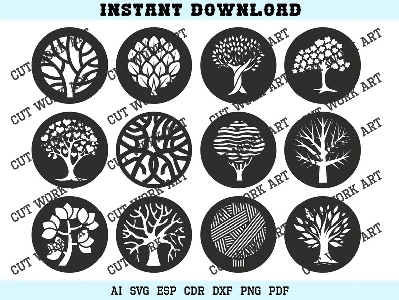 Tree Coasters SVG Laser Cut Tree Trivet Grill Round Tree Wall Decor ...