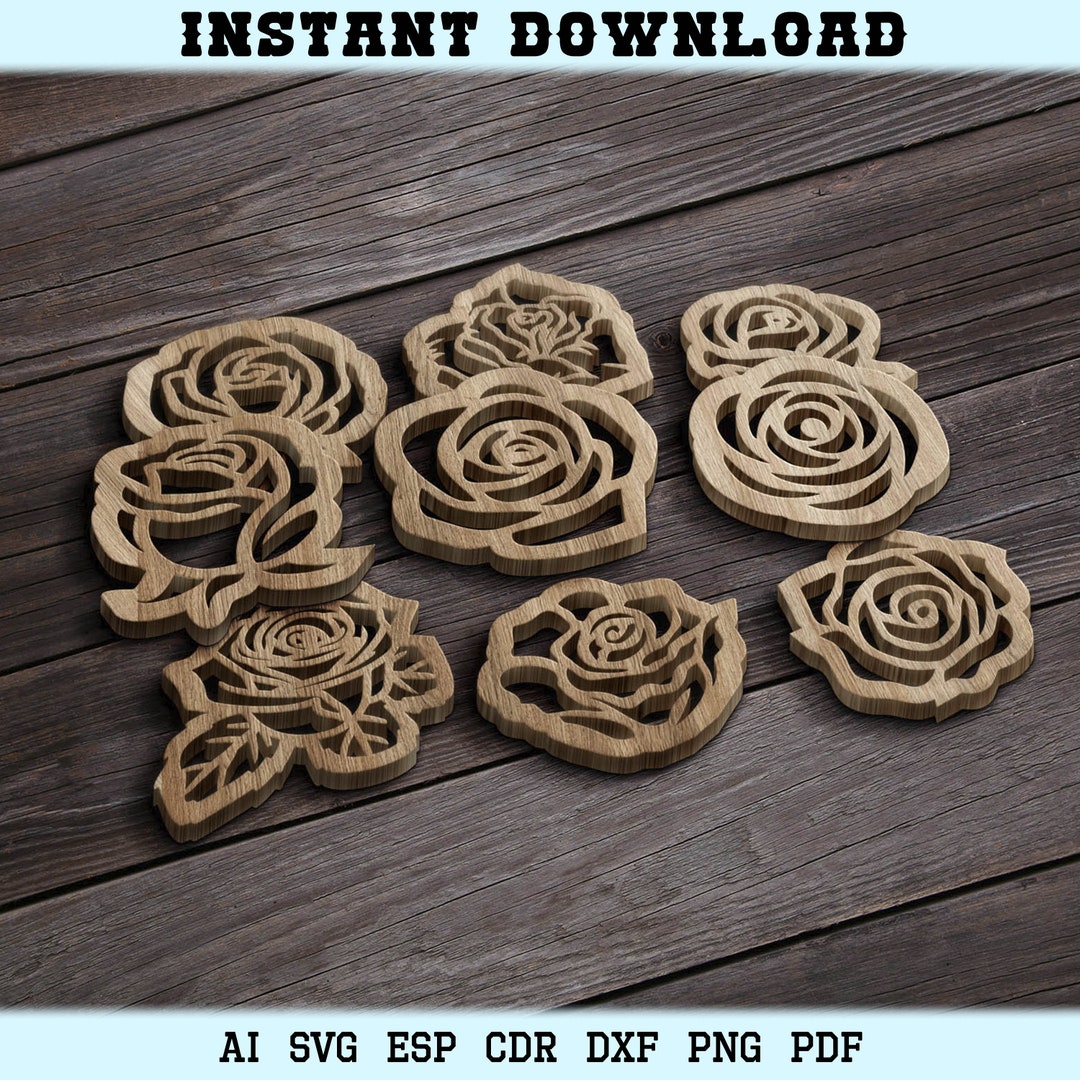 Rose Trivets, SVG Rose Coasters Svg, Wood Rose Coaster Laser Cut Trivet ...