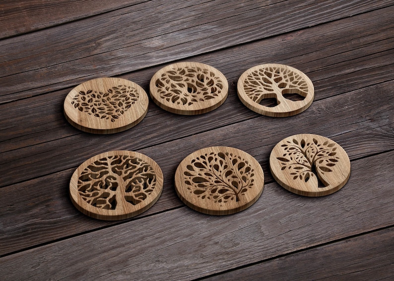 Trees Wood Trivets SVG Leaves Coasters Laser Cut Files Wall Decor ...