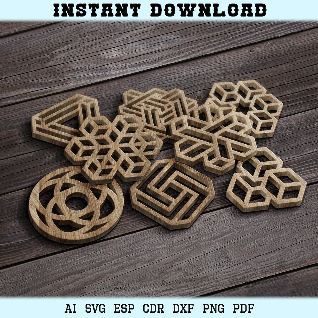 24 Geometric Coasters, Svg Panels Collection, Geometric Mandala, Square ...